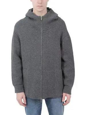 RE_BRANDED Hooded Zip-up Cardigan - Grey