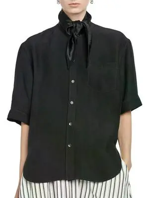Maria Mcmanus Short-sleeve Button-up Shirt With Tie Neck - Black