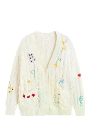 Chinti & Parker Floral Embroidered Cardigan - Neutrals