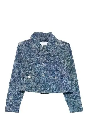GANNI Floral Cropped Jacket - Blue
