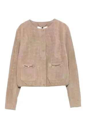 Elisabetta Franchi Suede Jacket With Horsebit Detail - Neutrals