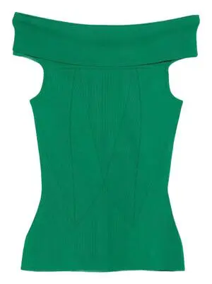 Givenchy Off-shoulder Ribbed Top - Green