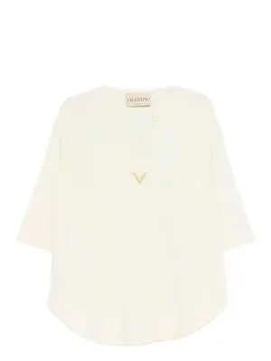Valentino Garavani Logo-appliqué Knitted Blouse - Neutrals