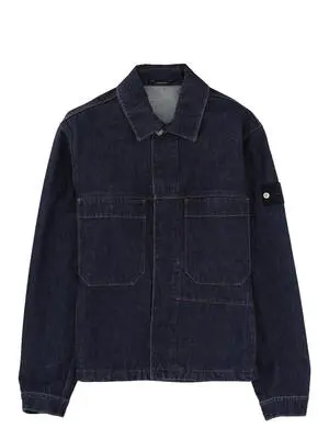 Stone Island Denim Jacket With Logo Patch - Blue