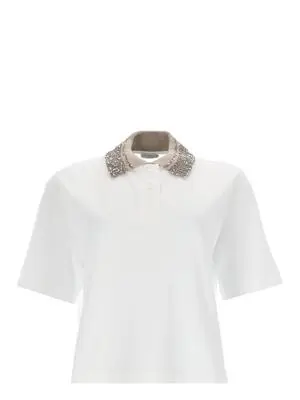 Brunello Cucinelli Polo Shirt With Embellished Collar - White