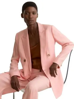 REISS Magda Double-Breasted Peak-Lapel Suit Jacket Pink