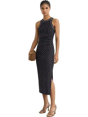 REISS Lola Jersey Polka-dot Racer Midi Dress - Navy/ivory