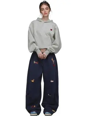 AELFRIC EDEN Embroidered Barrel Sweatpants - Navy Blue
