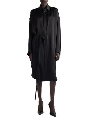 Balenciaga Cocoon Logo Jacquard Oversize Long Sleeve Satin Shirt Dress - 1000 Black