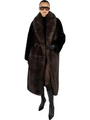 WeWoreWhat Faux Fur Belted Coat - Black/drk Brown