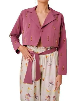 SAN MALO Lara Beaded Oversized Blazer - Purple