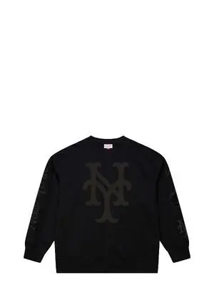 Mitchell & Ness New York Mets Phantom Fleece Crewneck Sweatshirt - Black
