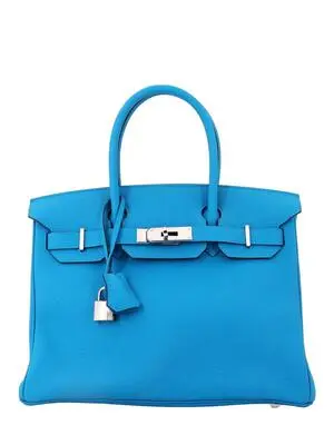 HERMES Birkin 30 Handbag Blue Togo With Palladium Hardware