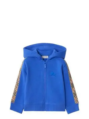 Burberry Check Trim Cotton Zip Hoodie - Hyacinth Blue