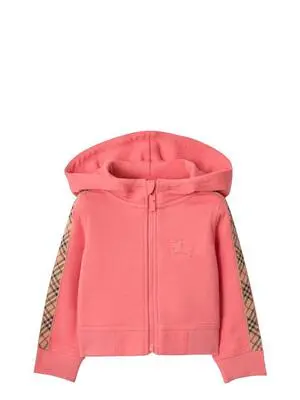 Burberry Check Trim Cotton Zip Hoodie - Pale Hibiscus
