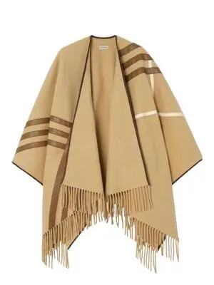 Burberry Leather Trim Cashmere Cape - Sand Beige