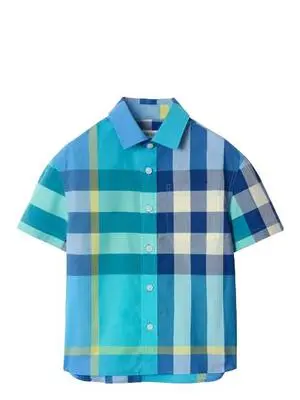 Burberry Check Cotton Shirt - Bright Turquoise