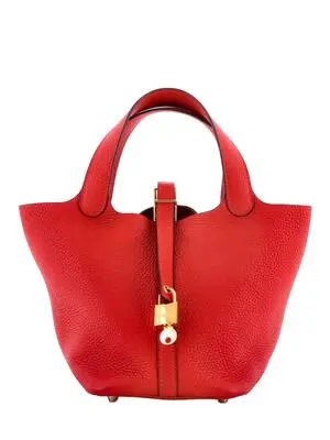 HERMES Picotin Lock Bag Clemence Pm - Rouge Casaque