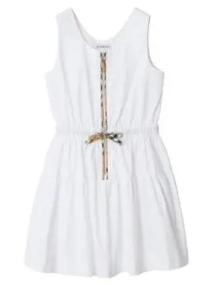 Burberry Check Trim Cotton Dress - White