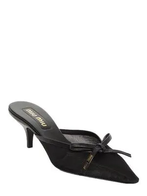 Miu Miu Bow Mesh Kitten Heel Mule - Nero