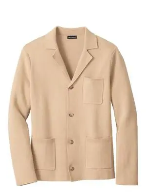PAUL FREDRICK Cotton Notch Lapel Cardigan Sweater - Tan