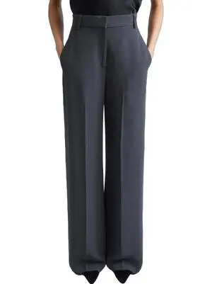 St. John High-waisted Wide Leg Crepe Pants - Dark Grey Melange