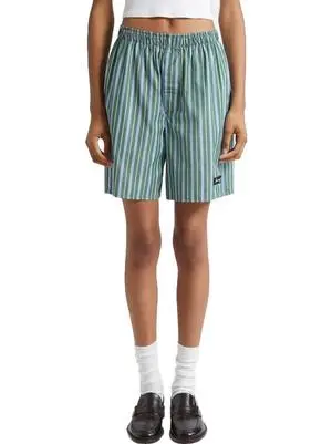 HOMMEGIRLS Stripe Long Boxer Shorts - Green Porto Stripe