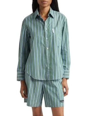 HOMMEGIRLS Stripe Oxford Button-up Shirt - Green Porto Stripe