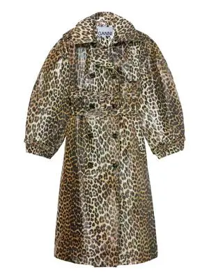GANNI Belted Leopard Print Coat - Brown