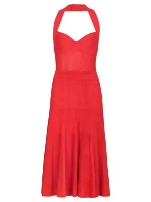Balmain Halterneck Knitted Dress - Red