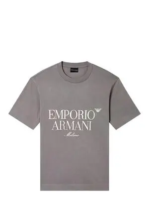 Emporio Armani Heavy Jersey T-shirt With Embossed Logo Embroidery - Grey