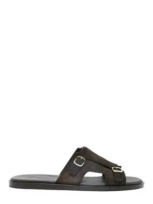 Santoni Buckle Detail Slides - Brown