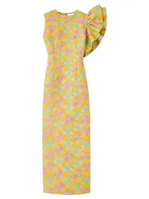 DESTREE Floral One-shoulder Midi-dress - Yellow