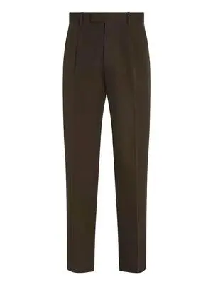 Zegna Pleated Cotton-wool Trousers - Brown