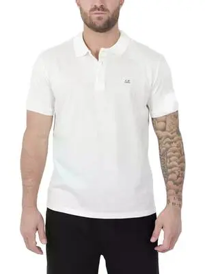 C.P. COMPANY Buttoned Logo-patch Polo Shirt - White