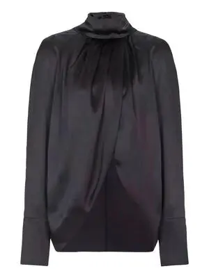 Balmain Draped Silk Blouse - Black