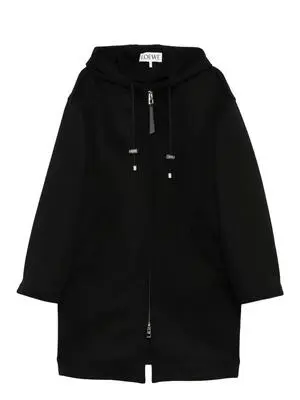 Loewe Hooded Zip-up Coat - Black