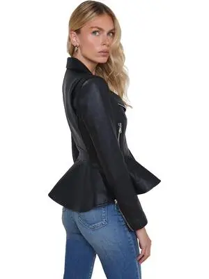 L'Agence L'AGENCE Lyric Leather Peplum Biker Jacket Black