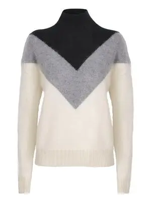 Theory Cashmere Chevron Rollneck Sweater - Ivory