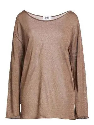 Alpha Studio Metallic Knit Top - Brown