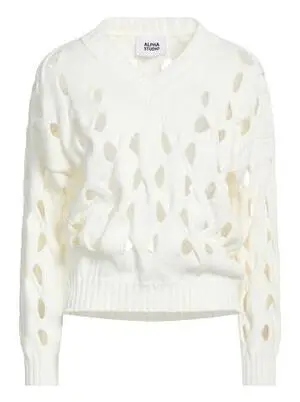 Alpha Studio Knitted V-neck Sweater - White