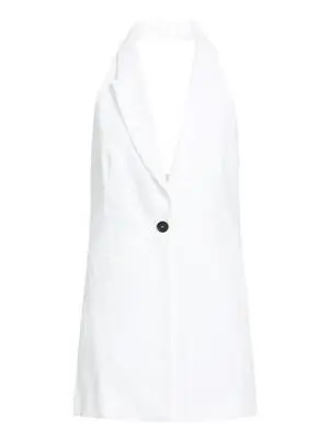 Liviana Conti Linen Top With Lapel Collar - White