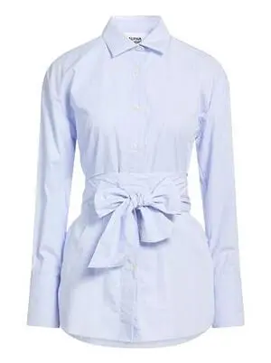 Alpha Studio Striped Cotton Poplin Shirt With Belt - Blue