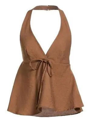 VICOLO Peplum Halterneck Top - Brown