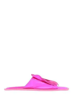 CARLOTHA RAY Satin Slide Sandals With Floral Appliqués - Pink