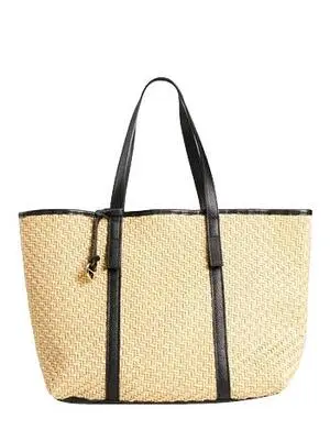 LAURA DI MAGGIO Leather And Raffia Shopper Bag - Black