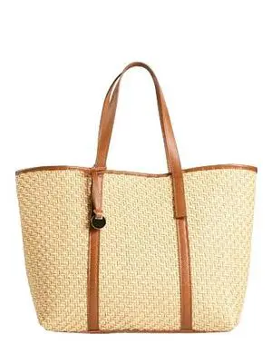 LAURA DI MAGGIO Leather And Raffia Shopper Bag - Brown
