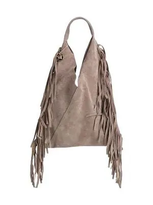 LAURA DI MAGGIO Leather Hobo Bag With Fringe - Grey