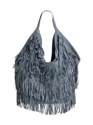 LAURA DI MAGGIO Leather Hobo Bag With Fringe - Blue