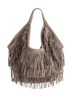 LAURA DI MAGGIO Leather Hobo Bag With Fringe - Grey
